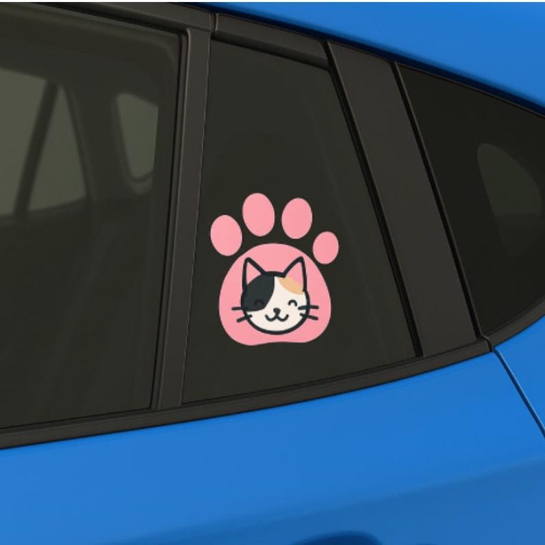 Sunday the Calico Cat in Pink Paw Print | Print Vinyl Die Cut 3in or ...