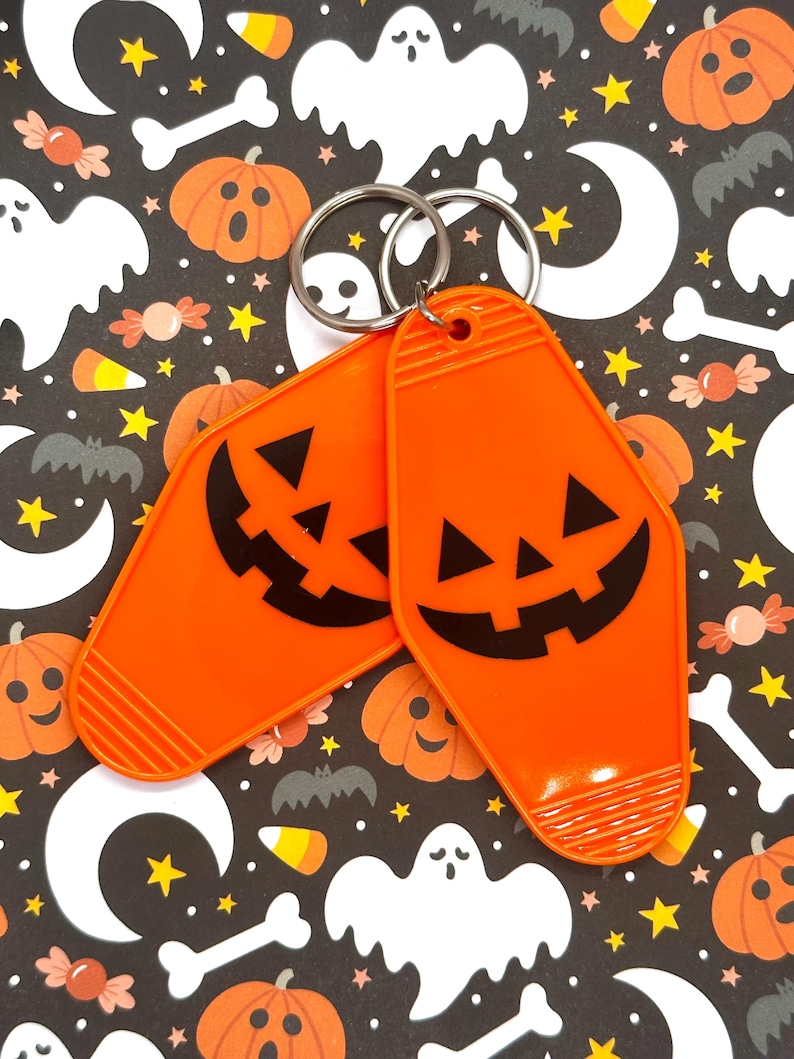 Retro Motel Key Tag: Halloween Pumpkin Keychain - Spooky Fall Accessory ...
