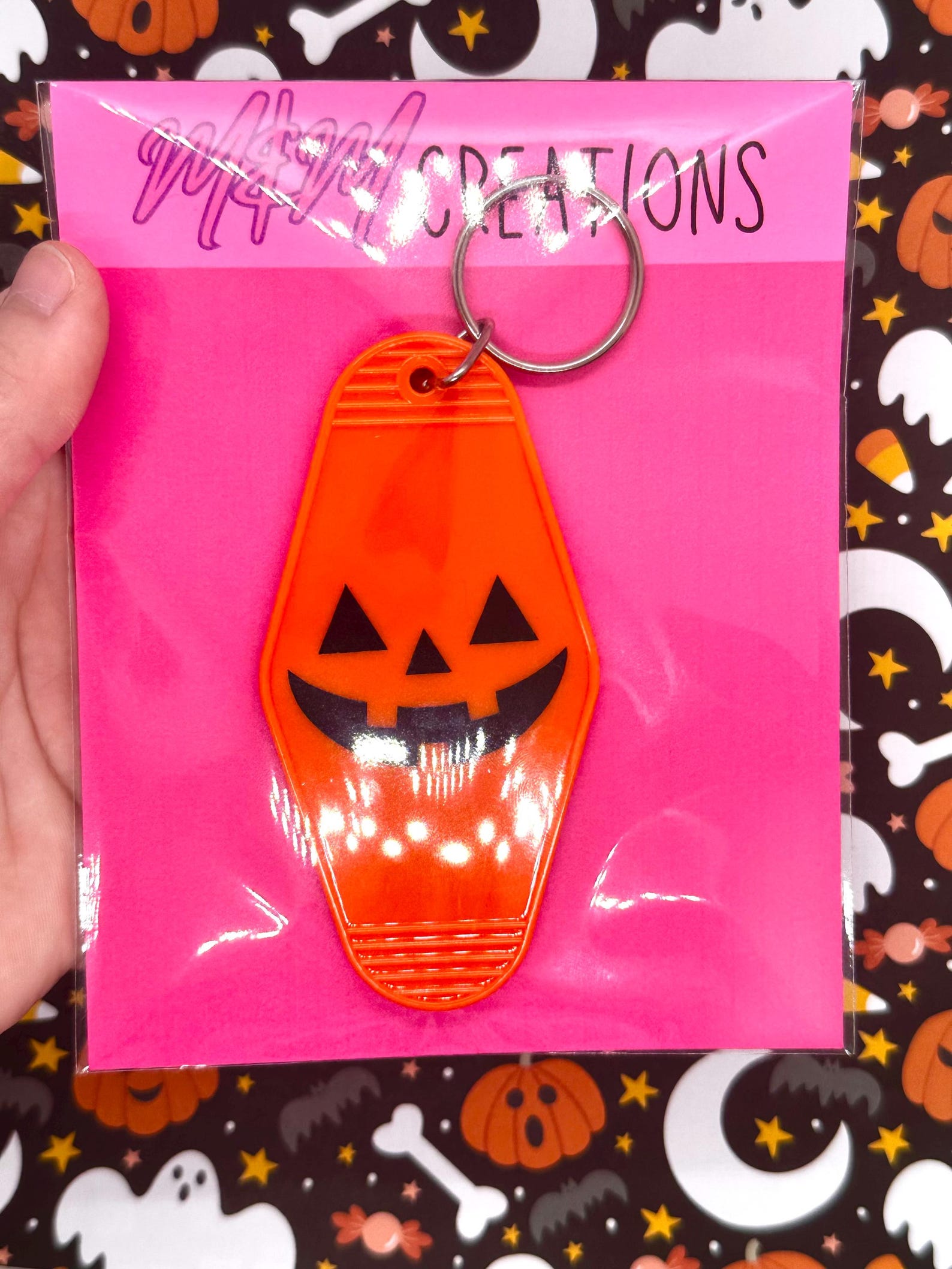 Retro Motel Key Tag: Halloween Pumpkin Keychain - Spooky Fall Accessory ...