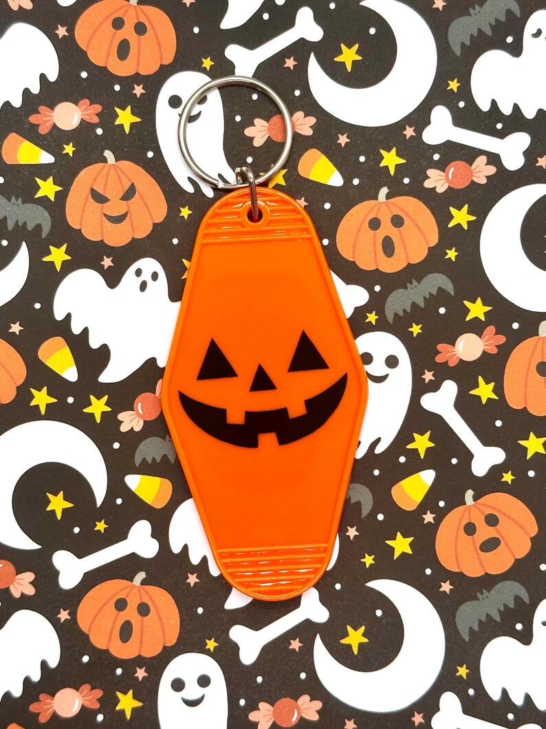 Retro Motel Key Tag: Halloween Pumpkin Keychain - Spooky Fall Accessory ...