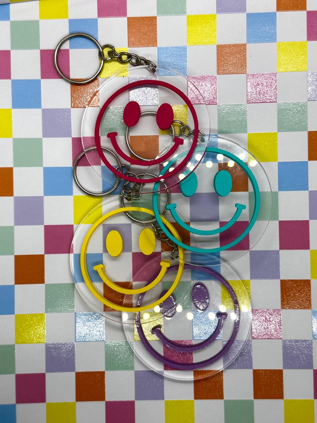 Retro Smiley Face Keychain: Y2K Acrylic Happy Charm - Etsy