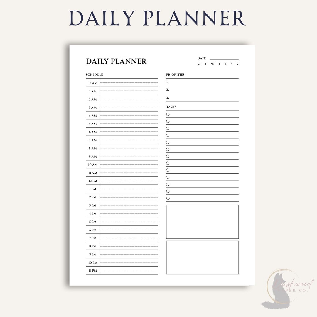 Printable Daily Planner | Task List | Daily Schedule | Instant Download ...