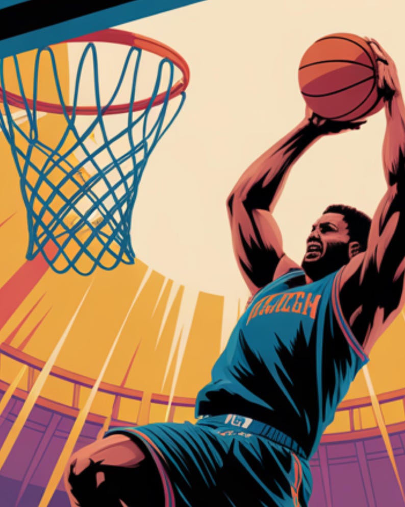 Basketball Slam Dunk Comic Poster – Stylized Action Wall Art, Dynamic ...