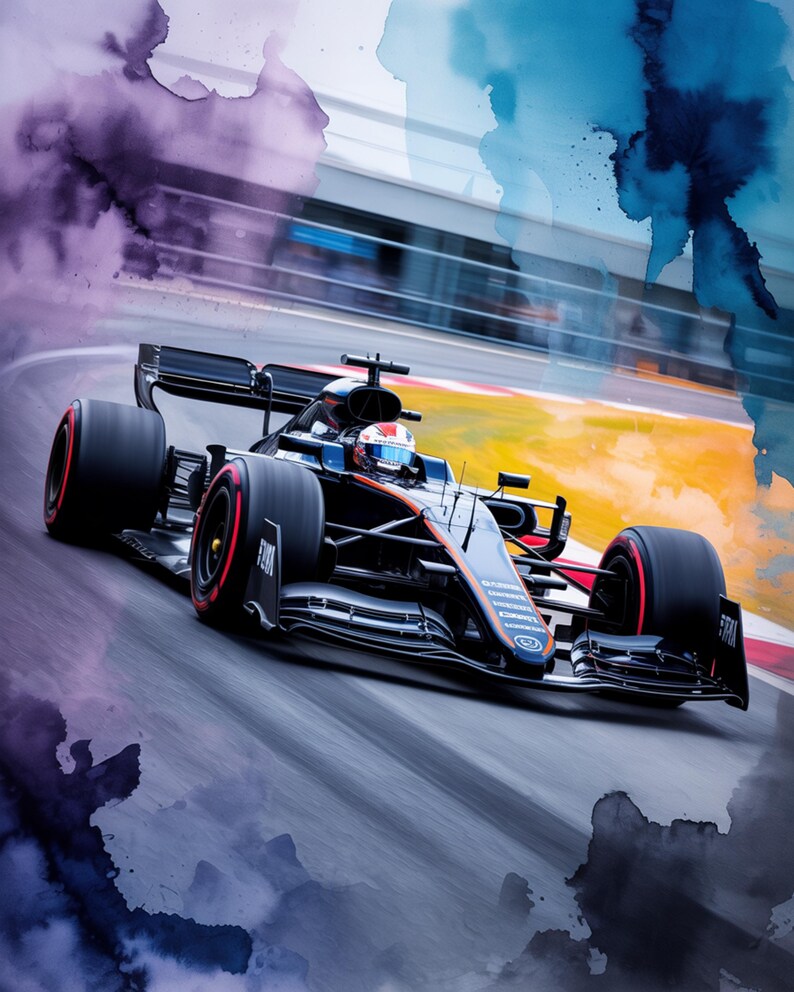 Modern F1 Racing Car Poster – Watercolor Abstract Motorsport Wall Art ...