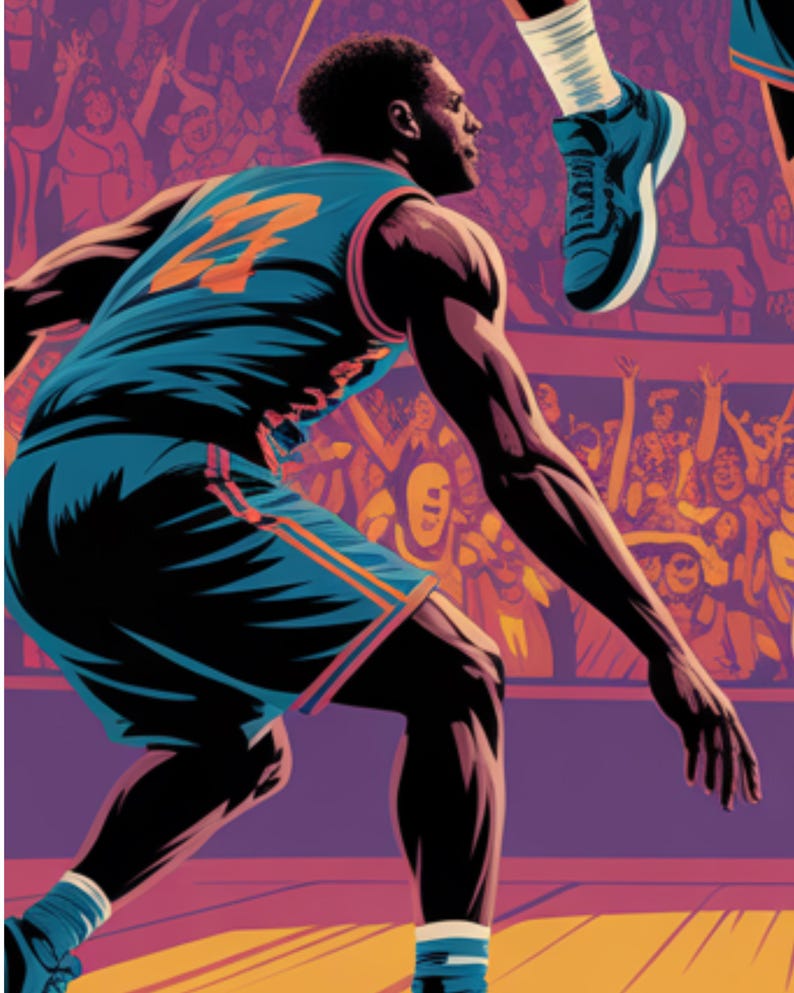 Basketball Slam Dunk Comic Poster – Stylized Action Wall Art, Dynamic ...