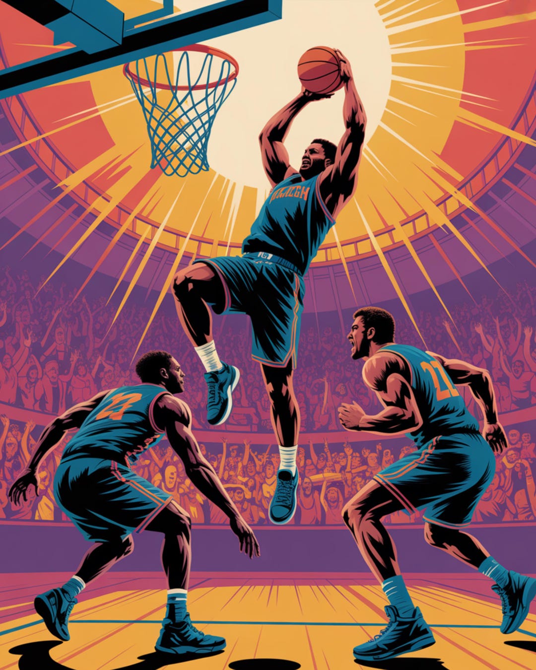 Basketball Slam Dunk Comic Poster – Stylized Action Wall Art, Dynamic ...