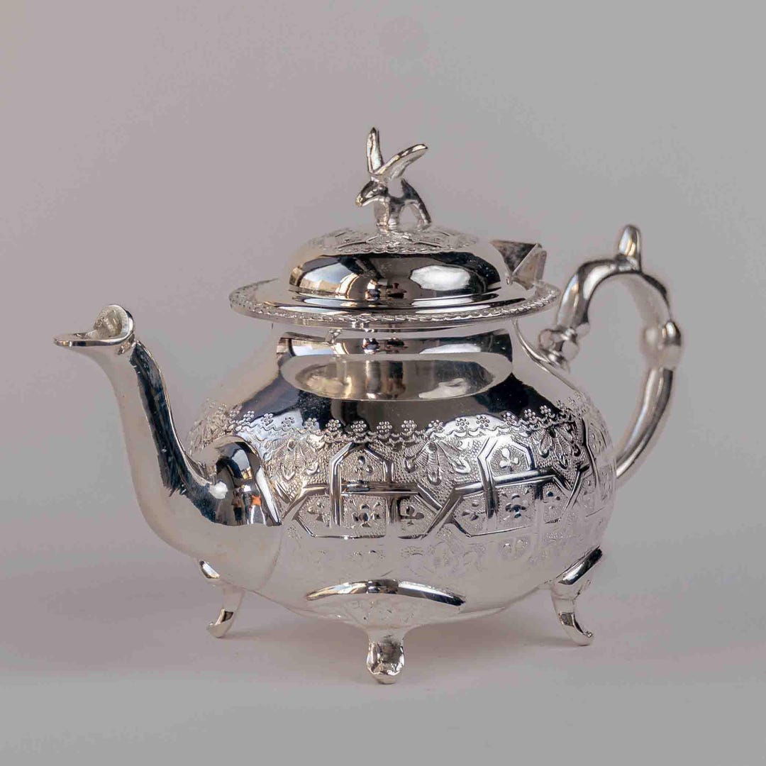 Handmade Moroccan Silver Plated Brass Teapot – Traditional Mint Tea Pot ...
