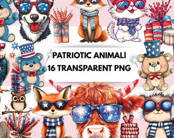 4th of July Clipart Animals, Patriotic Digital Stamps, Fourth of July ...