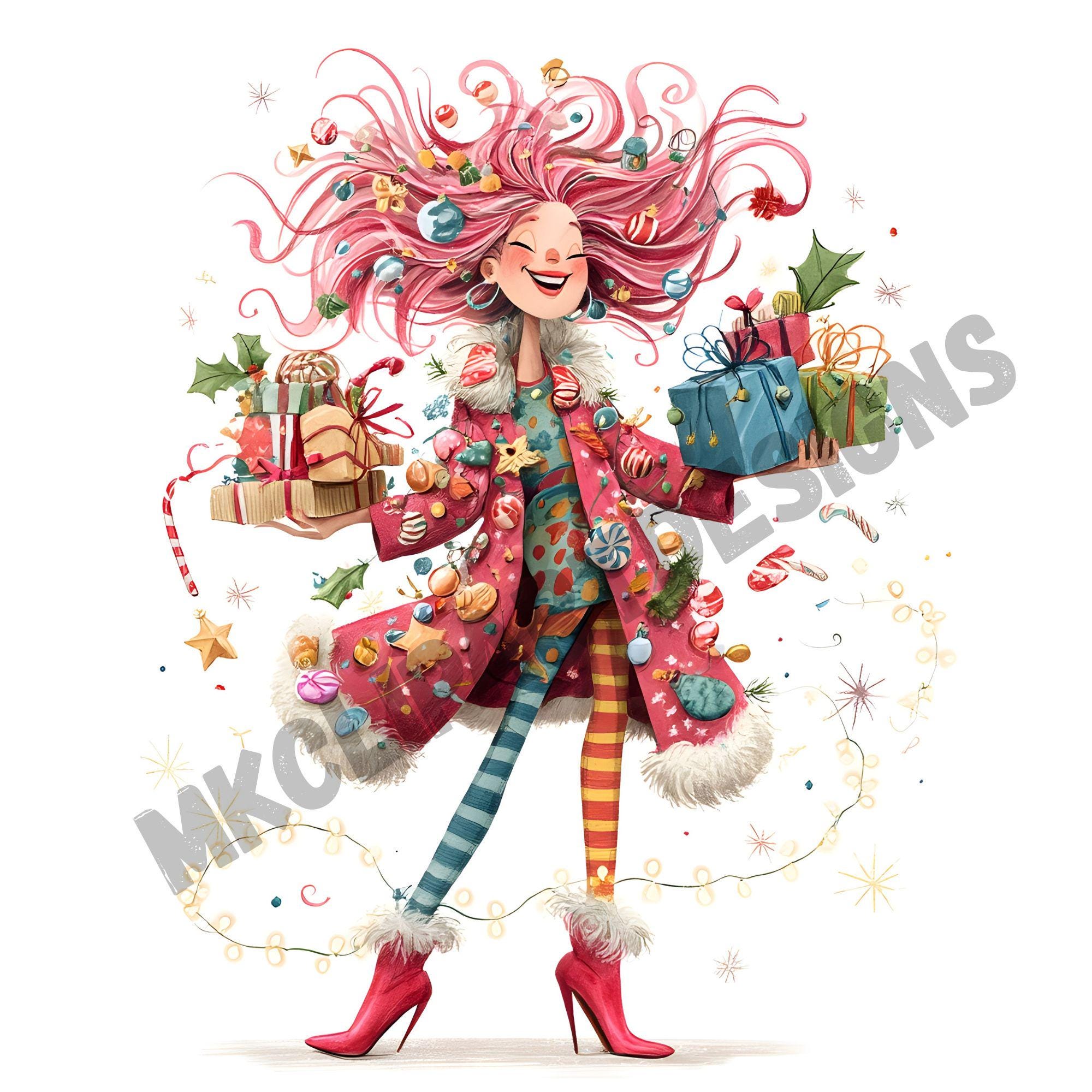 Whimsical Christmas Girl Clipart, Holiday Art JPG (digital Download ...