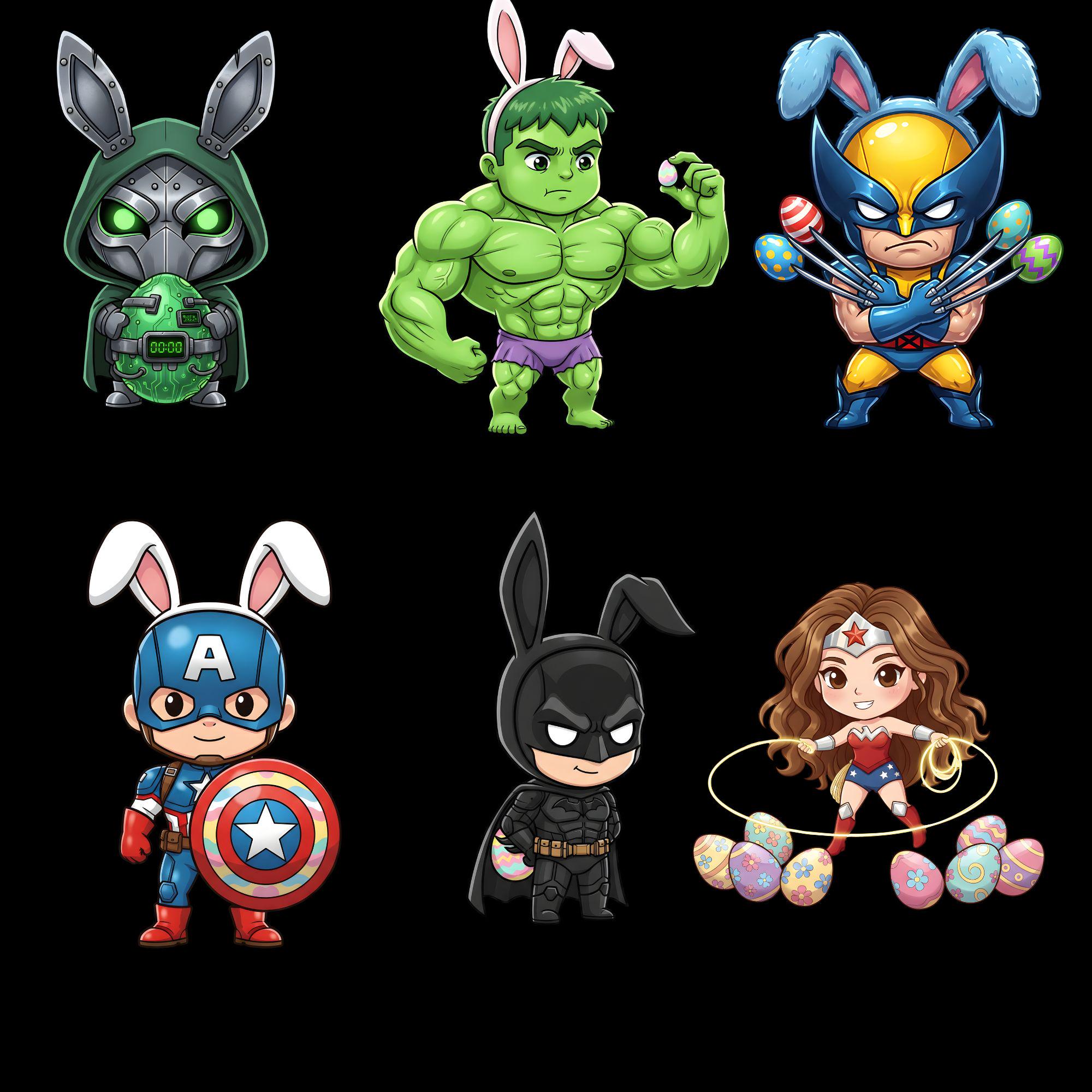 Chibi Superhero Easter Bunny PNG Clipart Bundle (digital Download, 300 ...