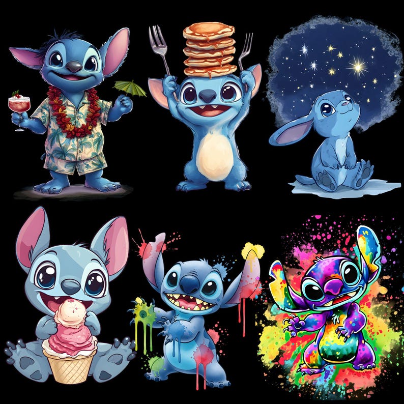 Stitch PNG Clipart Bundle: Lilo & Stitch, Tropical Watercolor Designs ...