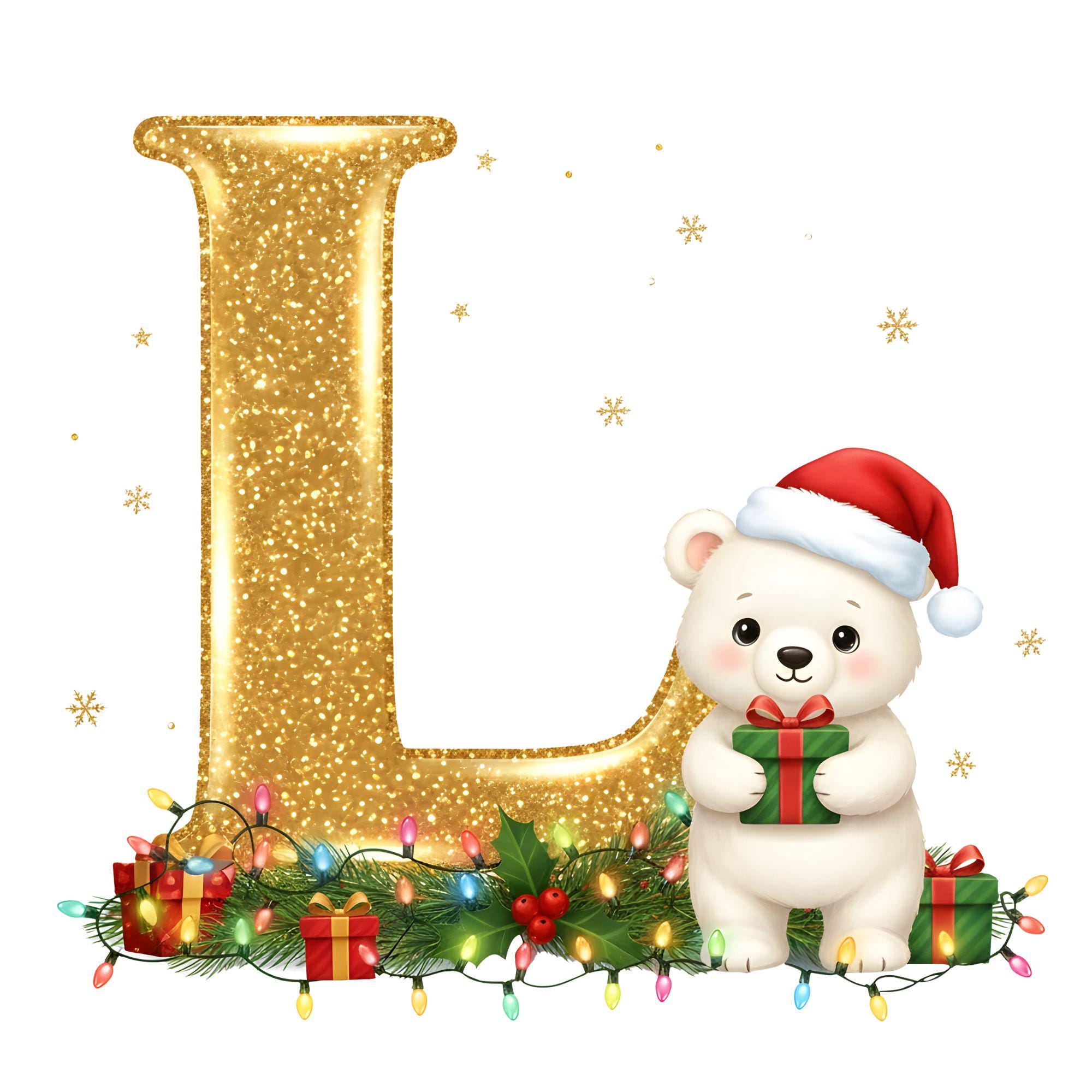Gold Glitter Christmas Alphabet Clipart, Festive PNG Set (digital ...