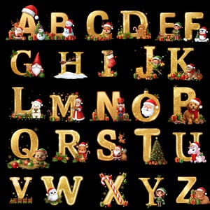 Gold Glitter Christmas Alphabet Clipart, Festive PNG Set (digital ...