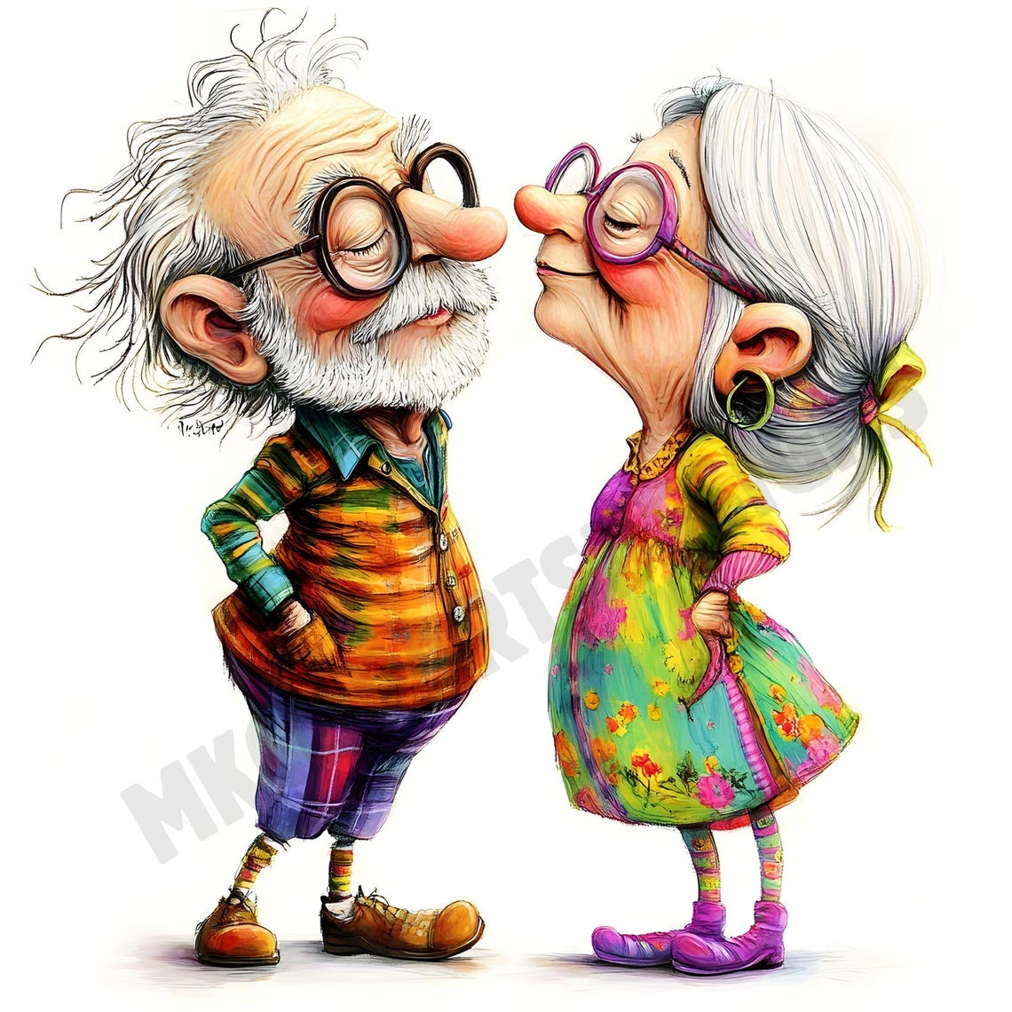 Quirky Elderly Couple Clipart, Cute Old People Illustrations, Printable ...