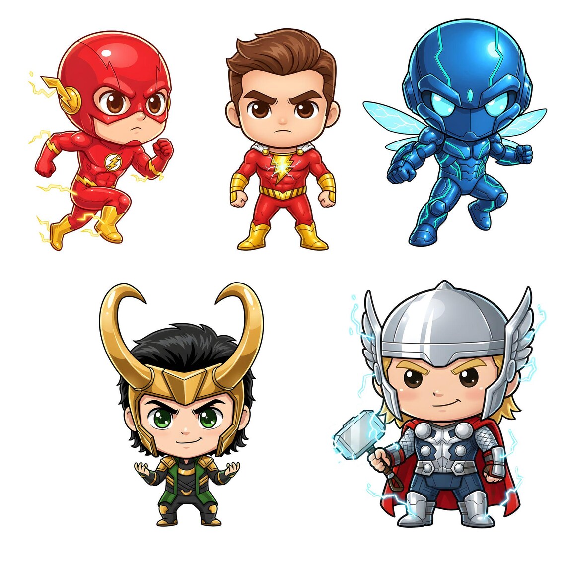 Chibi Superhero Clipart Bundle PNG, Superhero Characters, Digital ...