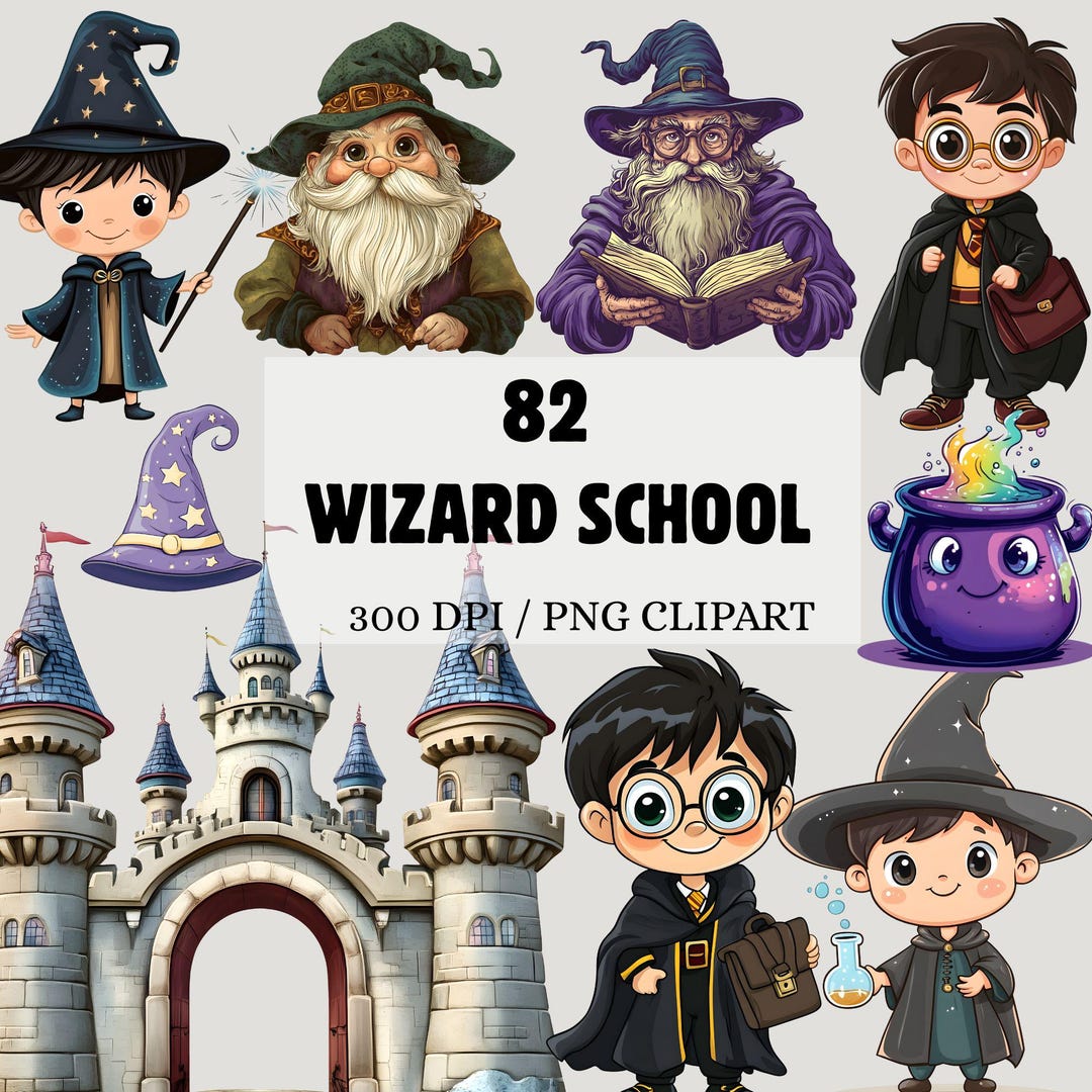 Wizard School Clipart Bundle: Fantasy Dragons, Castles (PNG Digital ...