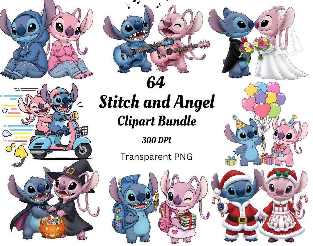 64 Stitch und Angel PNG Bundle, süßes Experiment 626 Clipart ...