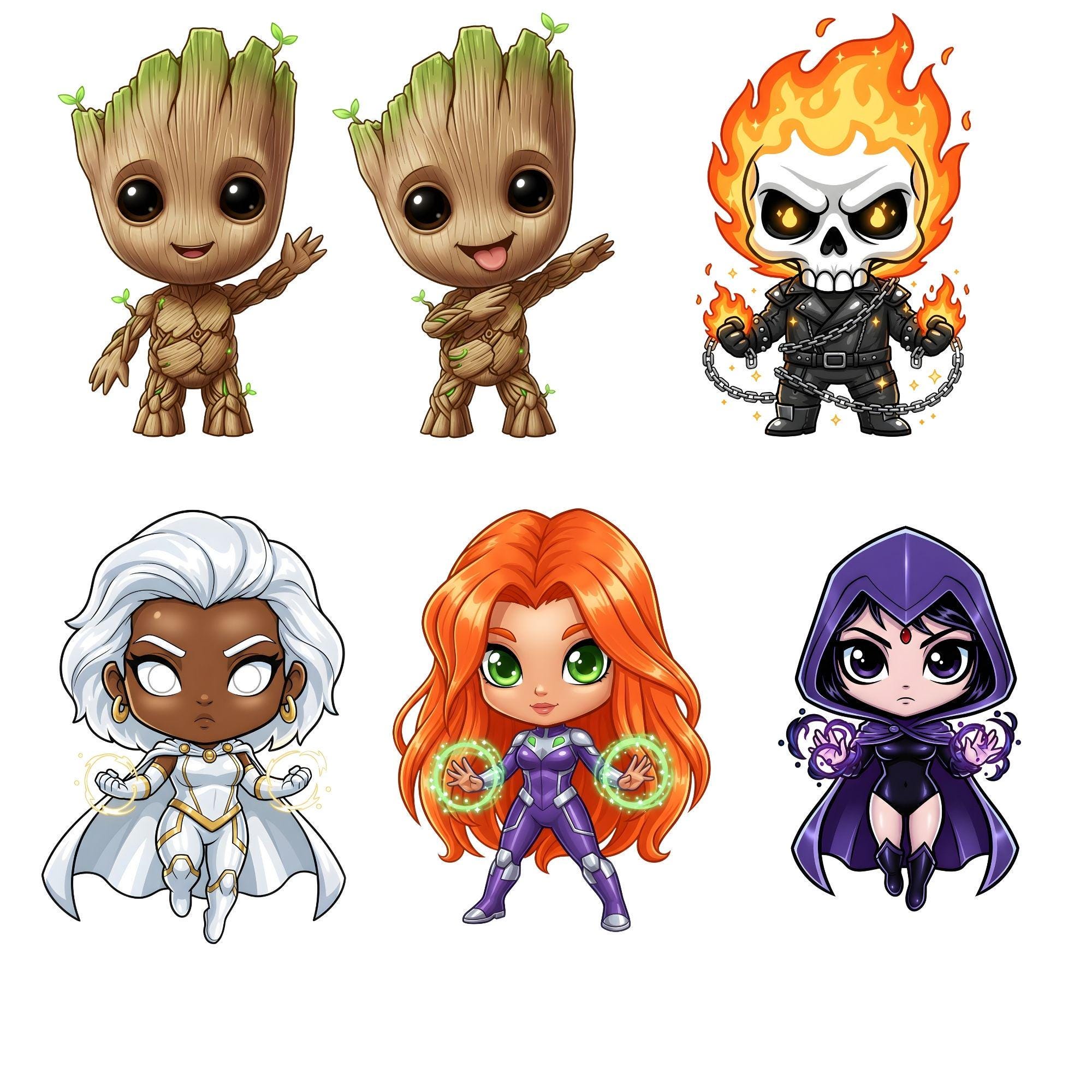 Chibi Superhero Clipart Bundle PNG, Superhero Characters, Digital ...