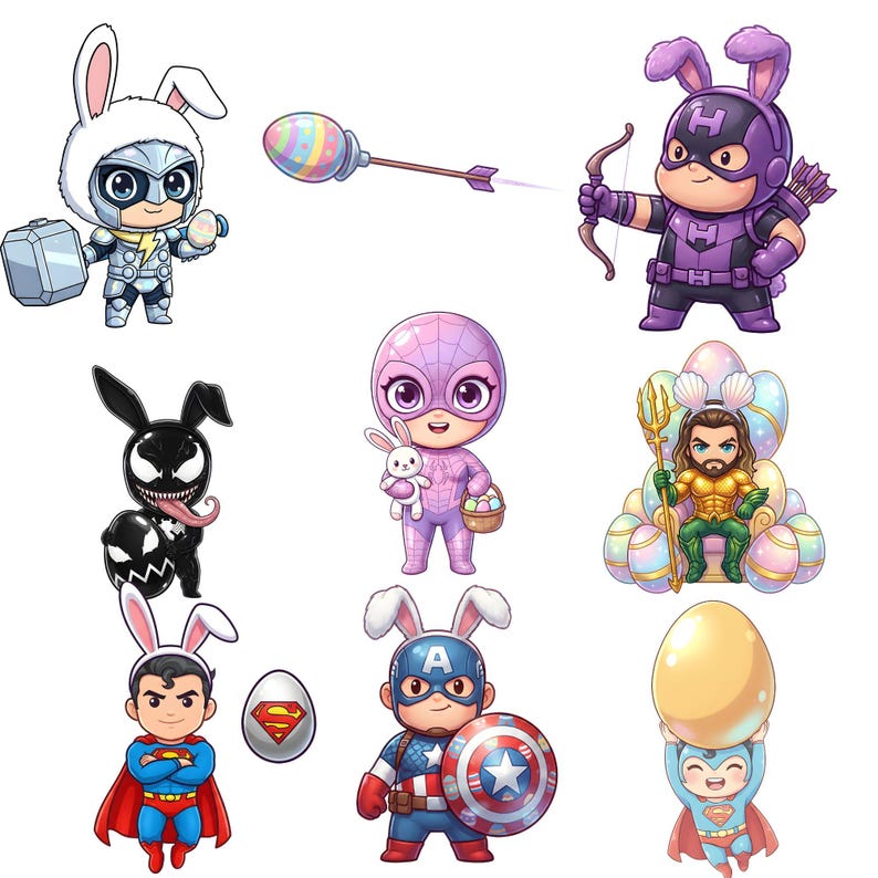 Chibi Superhero Easter Bunny PNG Clipart Bundle (digital Download, 300 ...