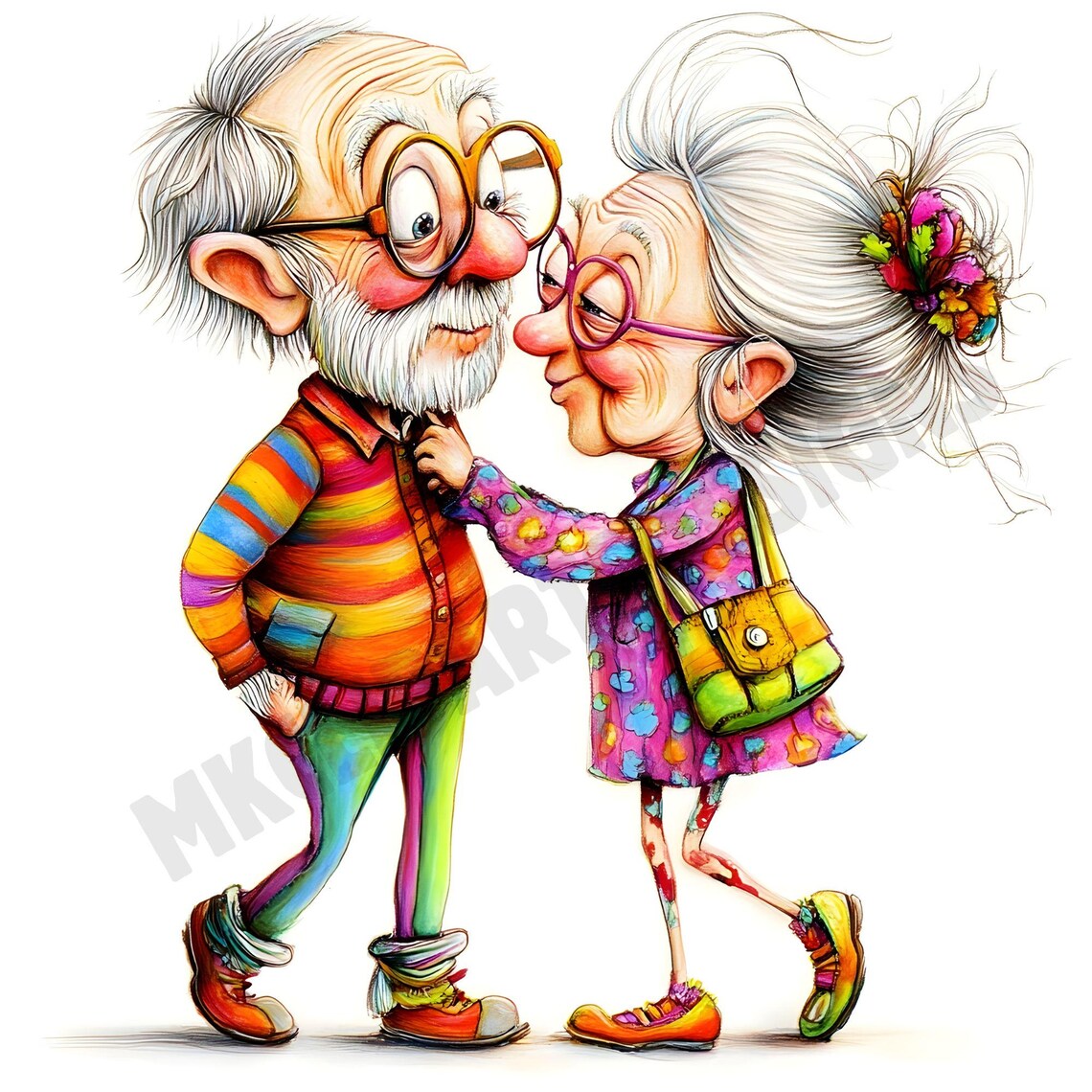 Quirky Elderly Couple Clipart, Cute Old People Illustrations, Printable ...