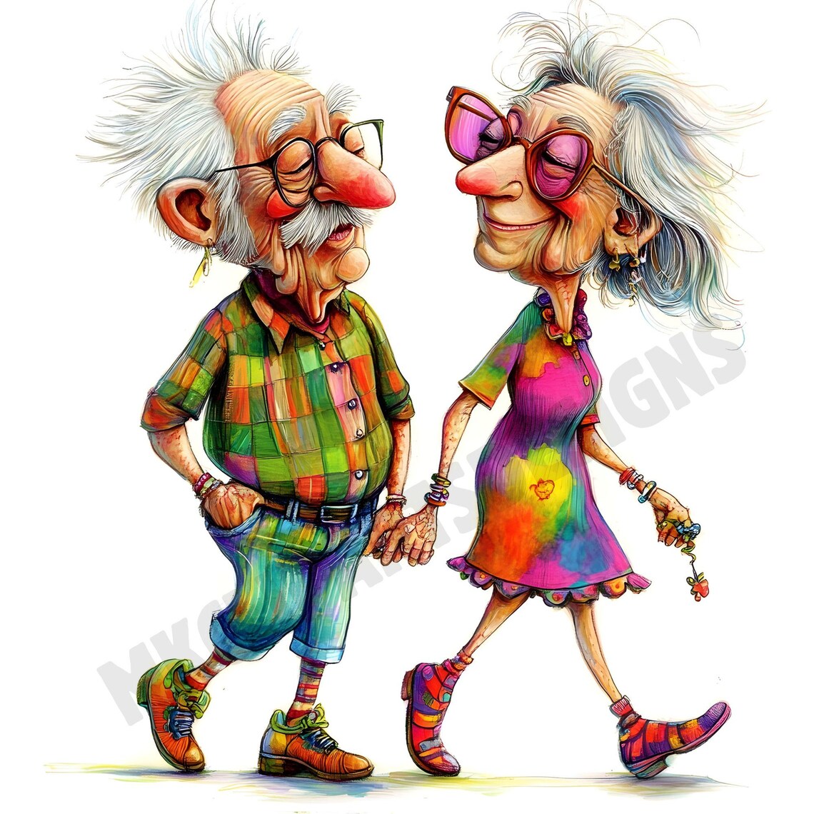 Quirky Elderly Couple Clipart, Cute Old People Illustrations, Printable ...