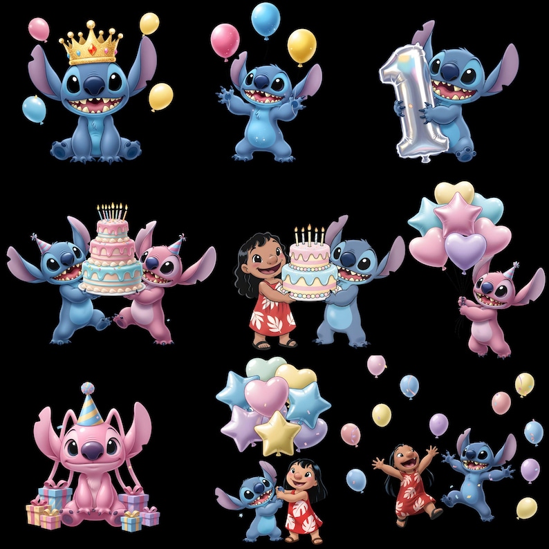 Stitch and Angel Birthday Clipart Bundle, Lilo Party PNG, Cupcake ...