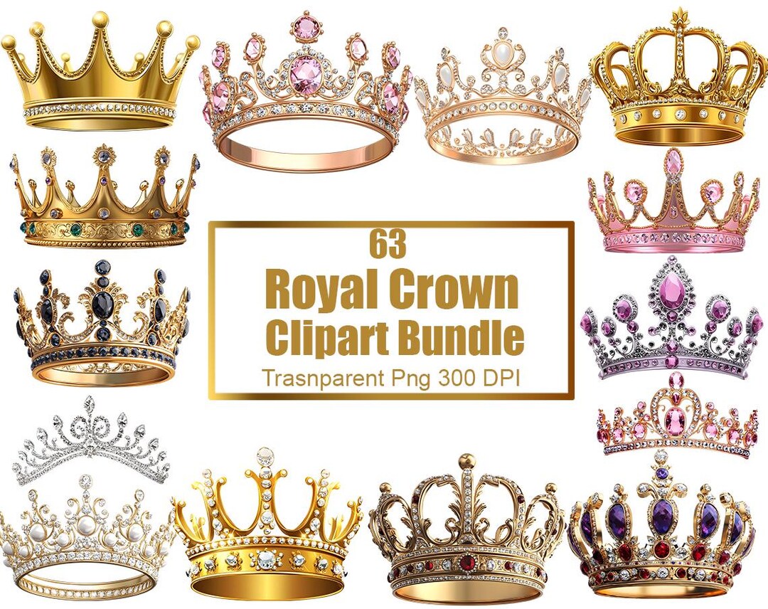 Gold Princess Crown Clipart Bundle, Royal Tiara Graphics (instant ...
