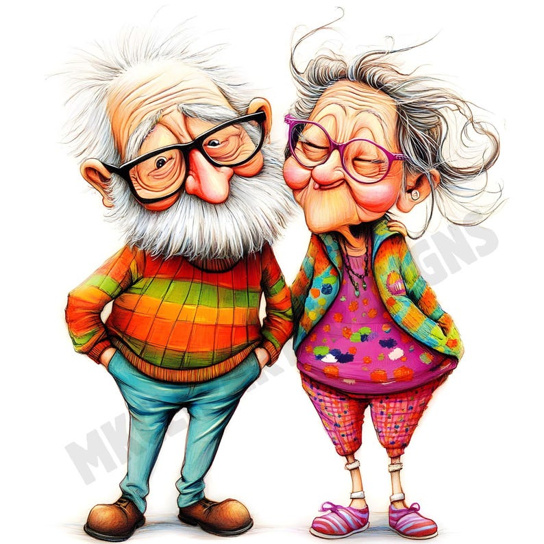 Quirky Elderly Couple Clipart, Cute Old People Illustrations, Printable ...