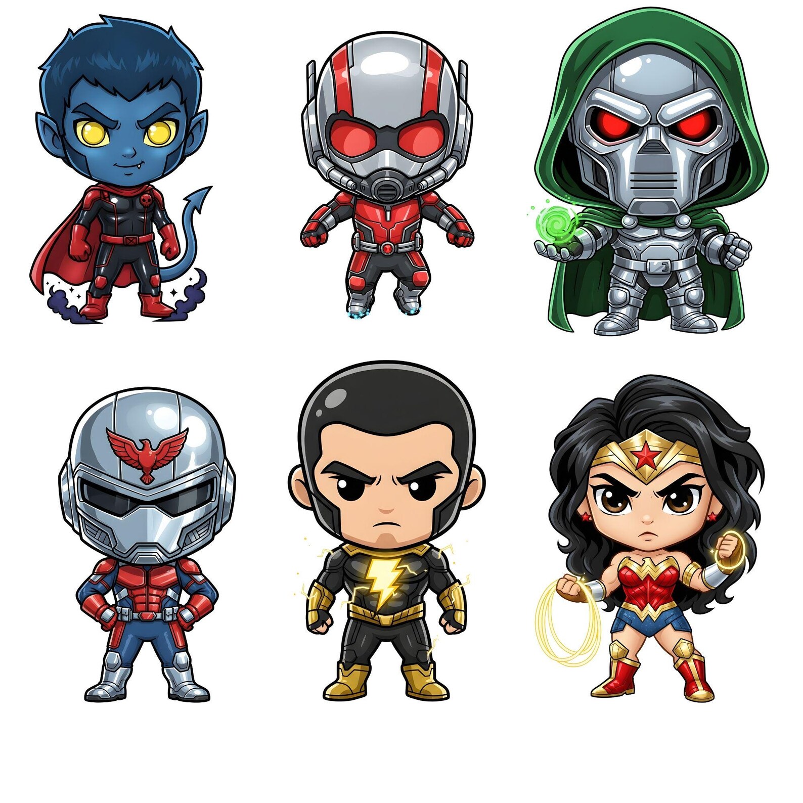Chibi Superhero Clipart Bundle PNG, Superhero Characters, Digital ...