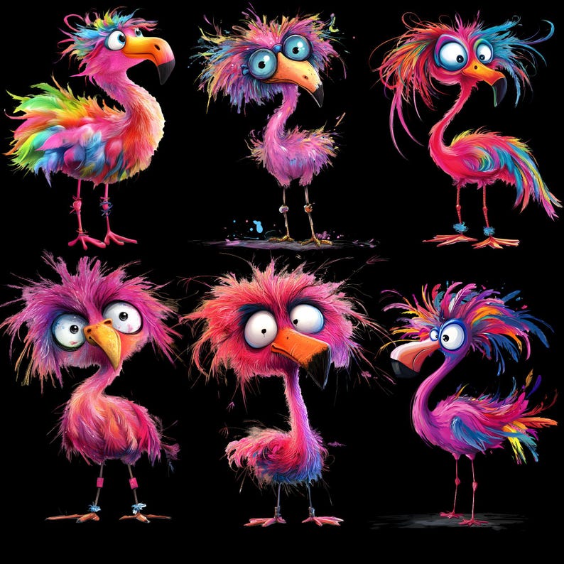 Quirky Flamingo Clipart Bundle: Funny Sublimation Designs (digital ...