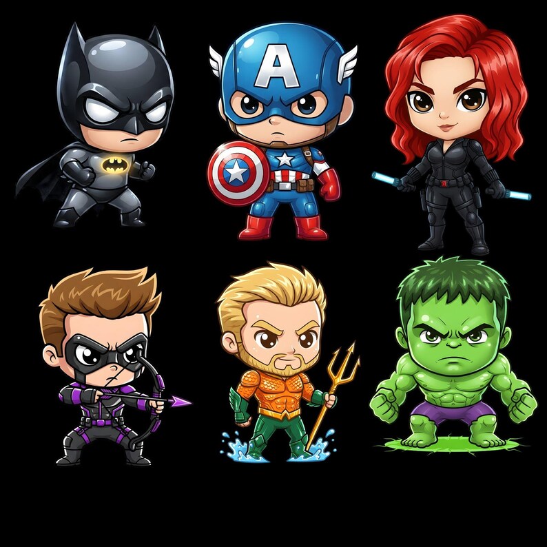 Chibi Superhero Clipart Bundle PNG, Superhero Characters, Digital ...