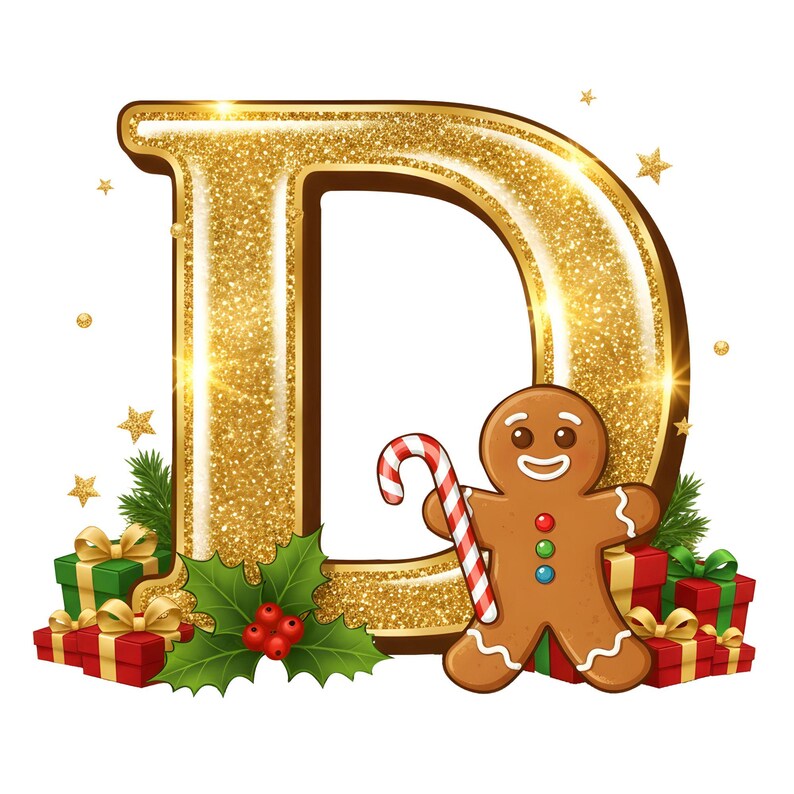 Gold Glitter Christmas Alphabet Clipart, Festive PNG Set (digital ...