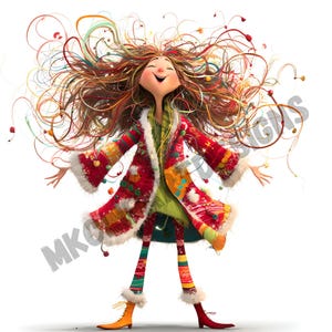 Whimsical Christmas Girl Clipart, Holiday Art JPG (digital Download ...