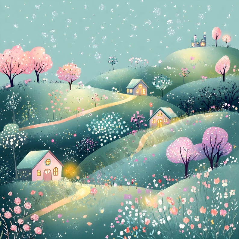 Pastel Landscape Clipart Bundle: Whimsical Countryside Art (digital ...