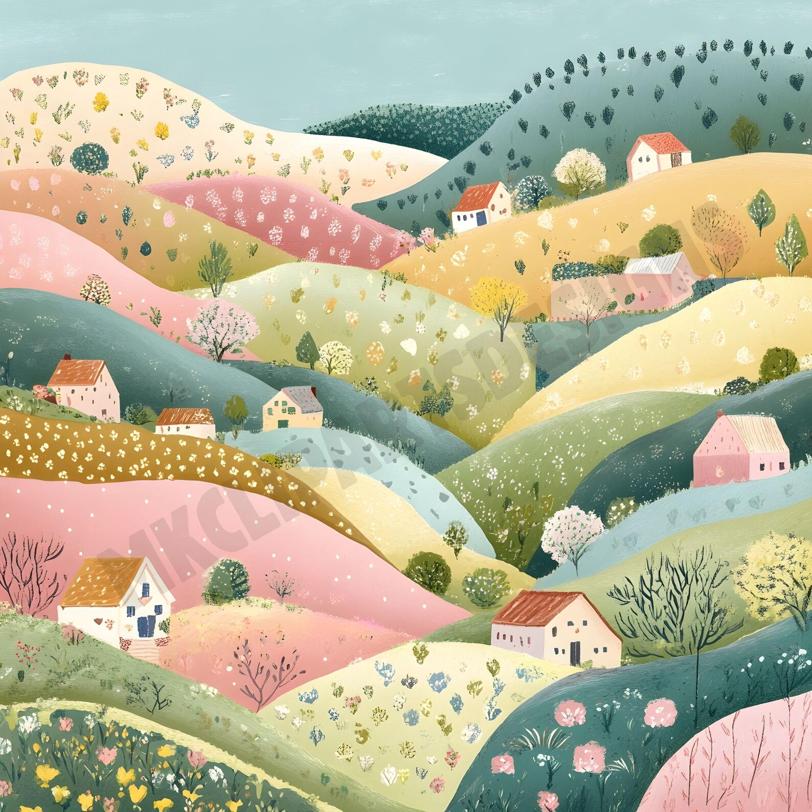 Pastel Landscape Clipart Bundle: Whimsical Countryside Art (digital ...