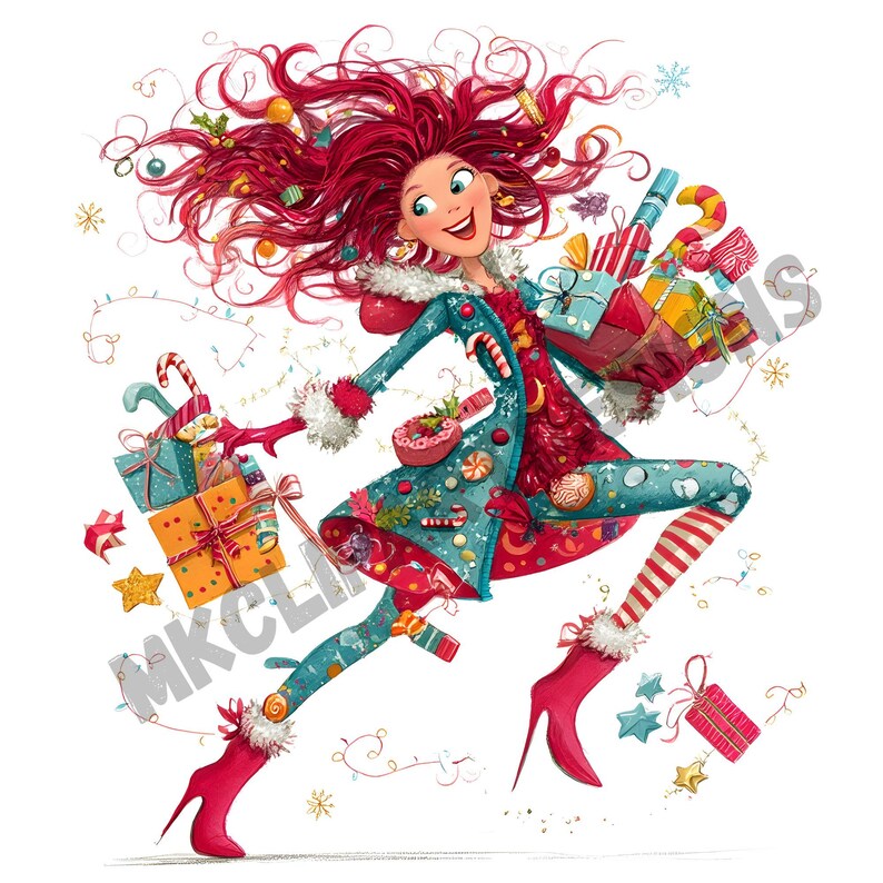 Whimsical Christmas Girl Clipart, Holiday Art JPG (digital Download ...