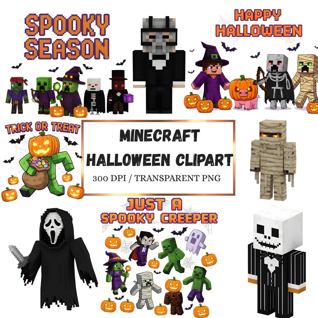 Minecraft Halloween Clipart Bundle, Spooky Characters Png, Gamer ...