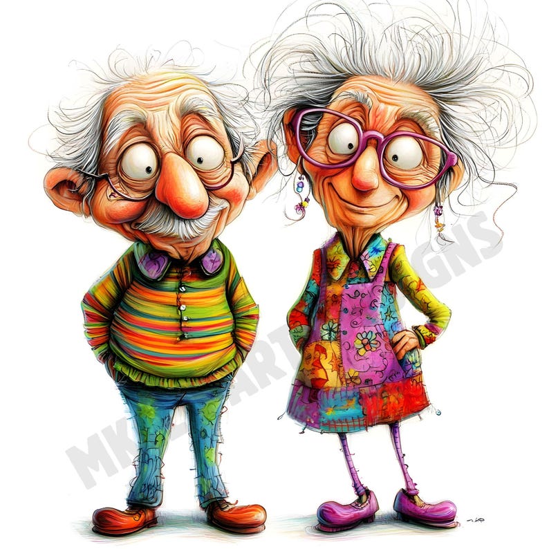 Quirky Elderly Couple Clipart, Cute Old People Illustrations, Printable ...