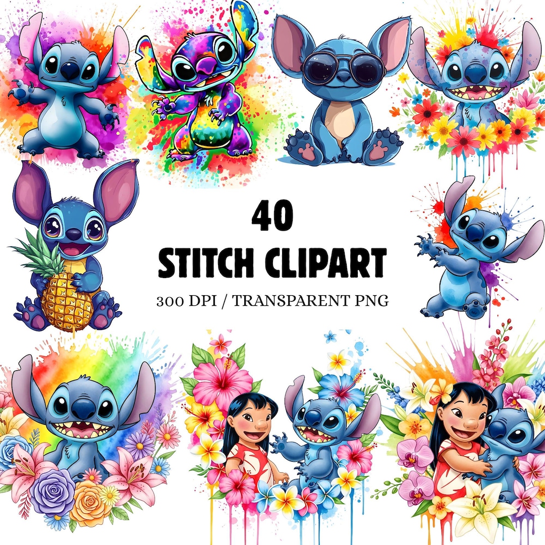 40 Stitch PNG Clipart, Lilo & Stitch, Floral Stitch PNG, High-quality ...