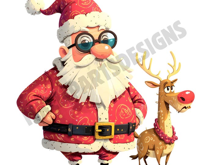 Quirky Santa & Reindeer Clipart: Funny Christmas PNG Images (digital ...