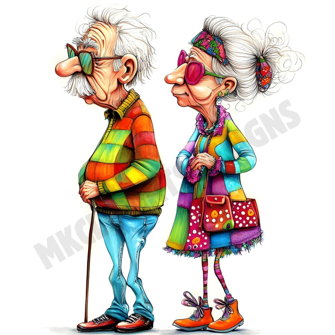 Quirky Elderly Couple Clipart, Cute Old People Illustrations, Printable ...