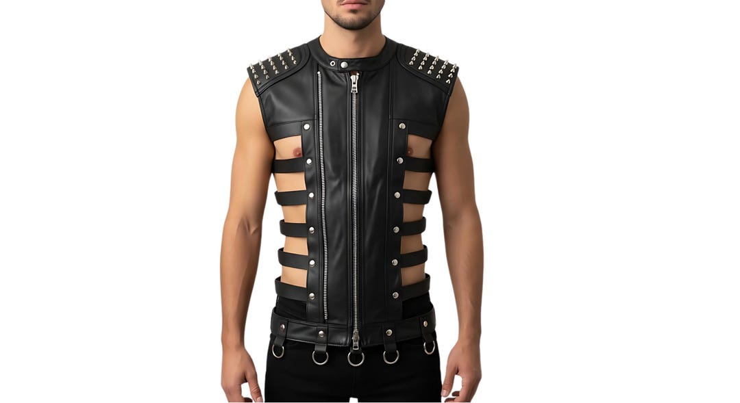 Handmade Spiked Leather Cage Vest | Punk Goth Biker Outfit - Etsy