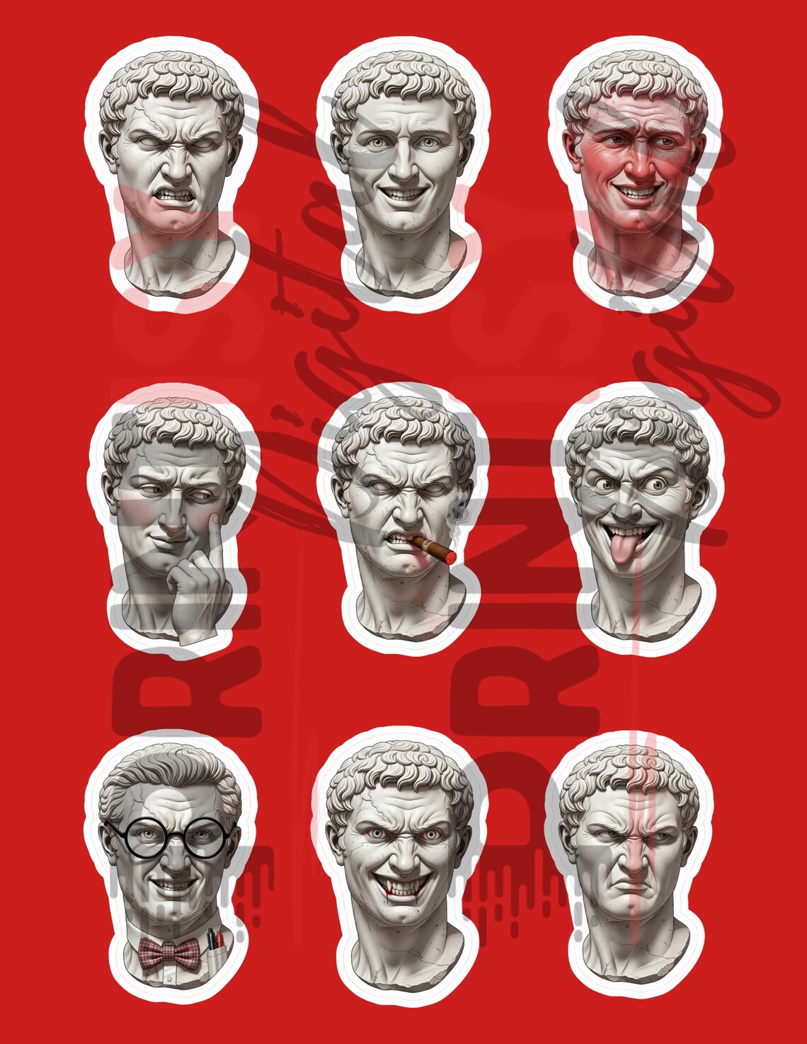 Funny Roman Statue Stickers: Ancient Art Meme Faces (digital Download ...