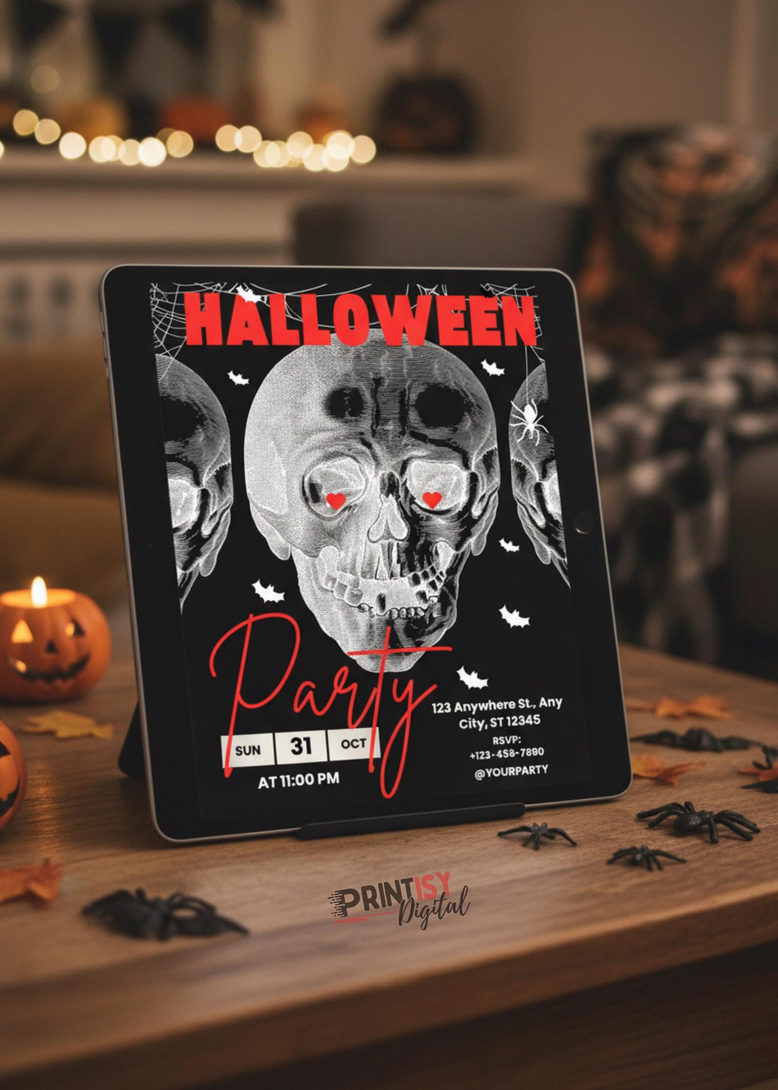 Skull Halloween Party Invitation: Editable Canva Template (digital ...