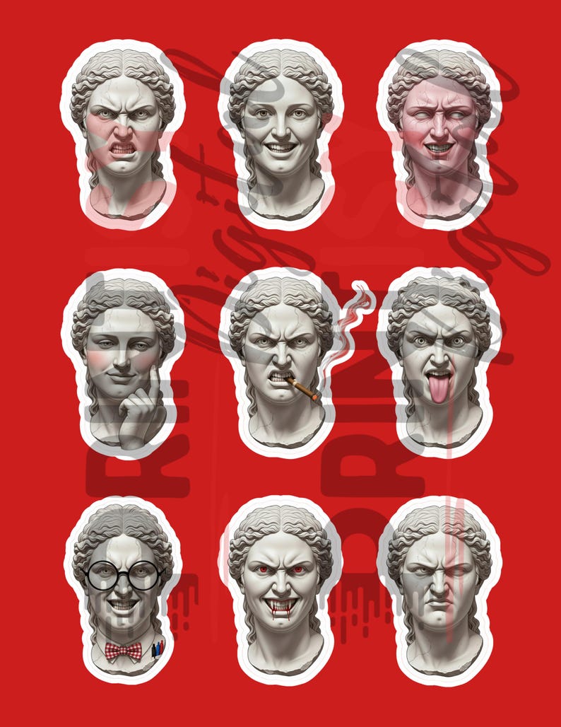 Funny Roman Statue Stickers: Ancient Art Meme Faces (digital Download ...