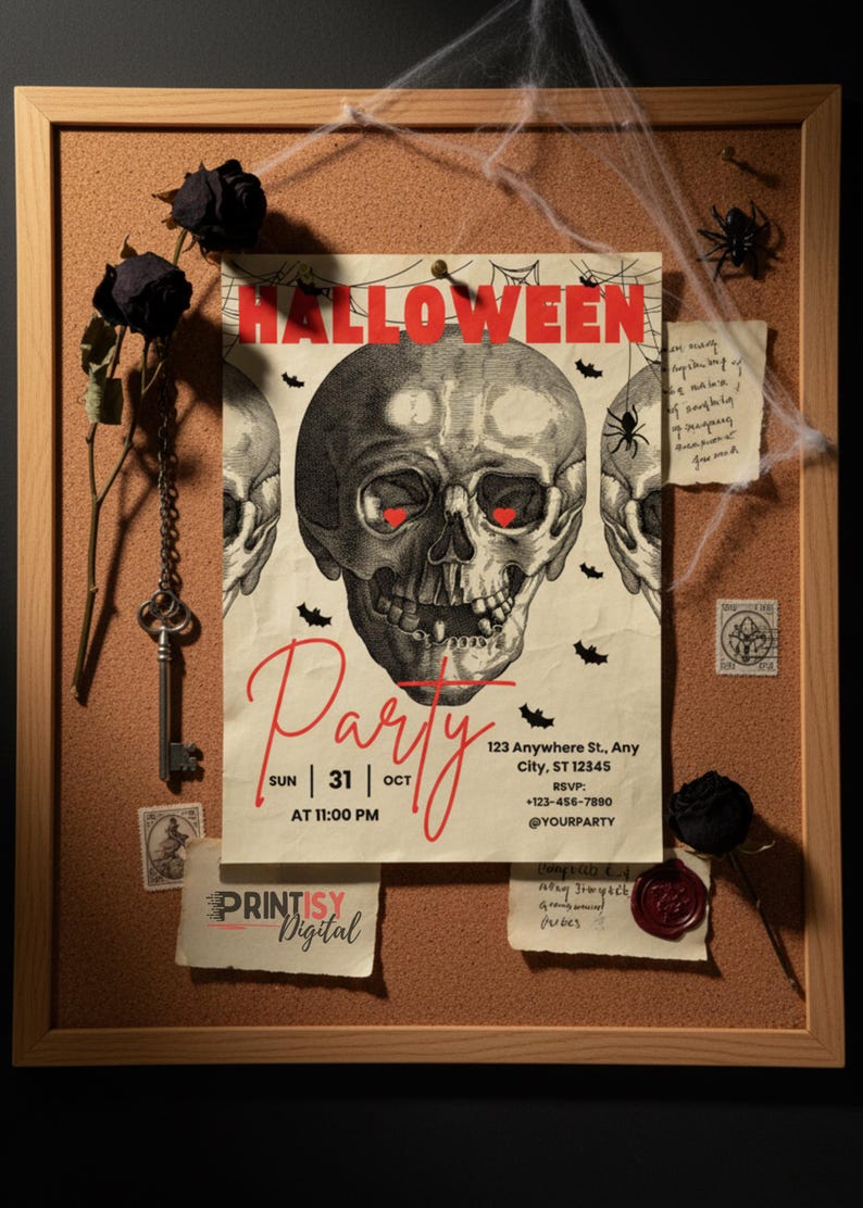 Skull Halloween Party Invitation: Editable Canva Template (digital ...