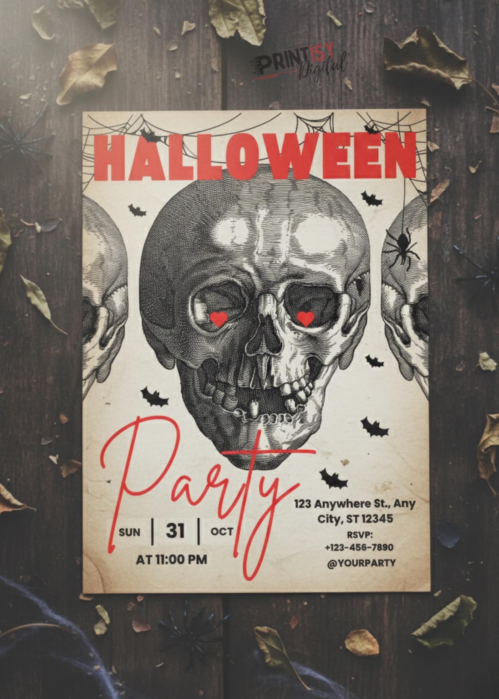 Skull Halloween Party Invitation: Editable Canva Template (digital ...