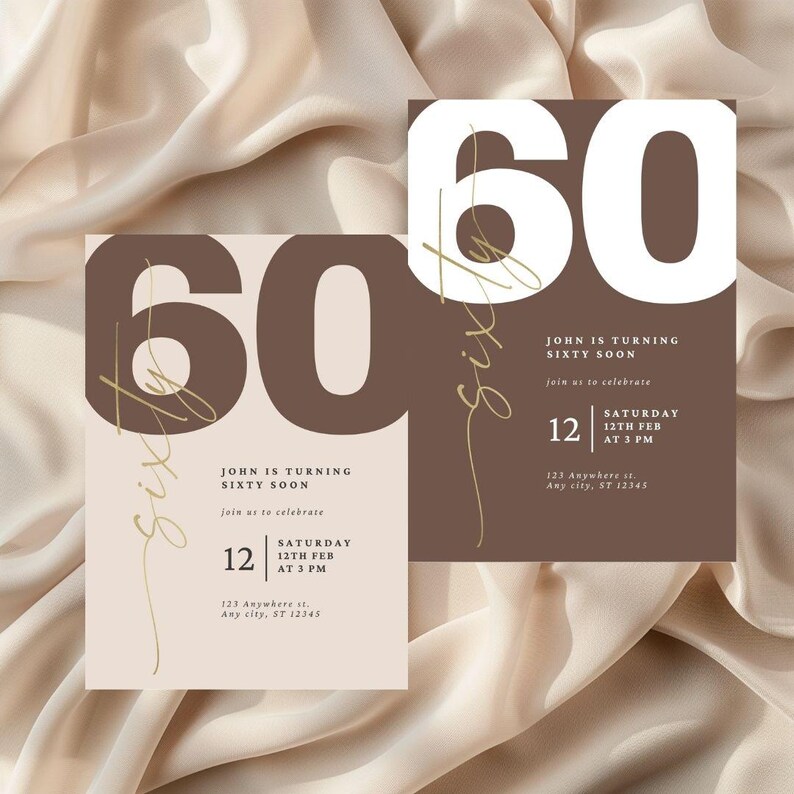 60th Birthday Invitation | Editable Canva Template | Modern Milestone ...