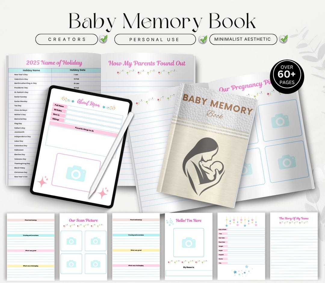 Baby Memory Book, Printable Baby Journal, Baby Milestone Book, Digital ...