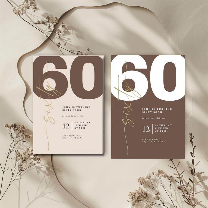 60th Birthday Invitation | Editable Canva Template | Modern Milestone ...